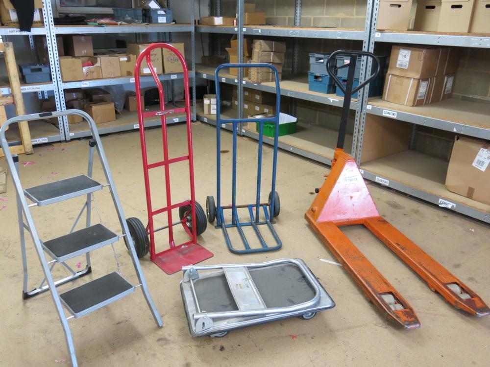 Assorted Warehouse Equipment to Include: 2000kg Pallet Truck, 2 x Sack ...