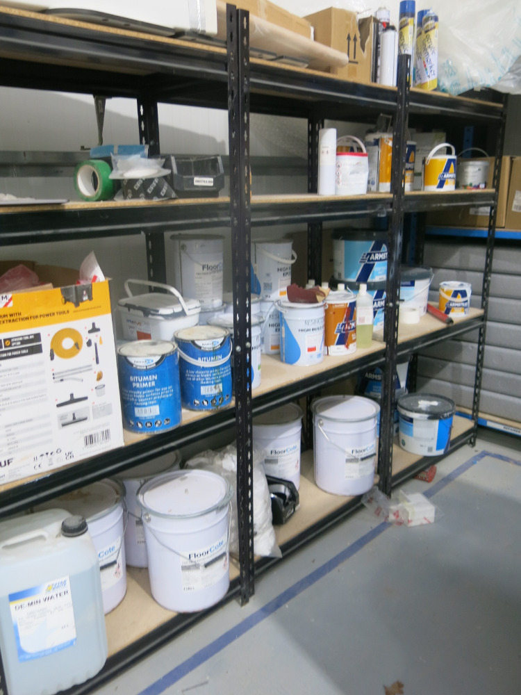 3 x Bays with Assorted Stock of Primer, Paints Floor Coating & Other ...