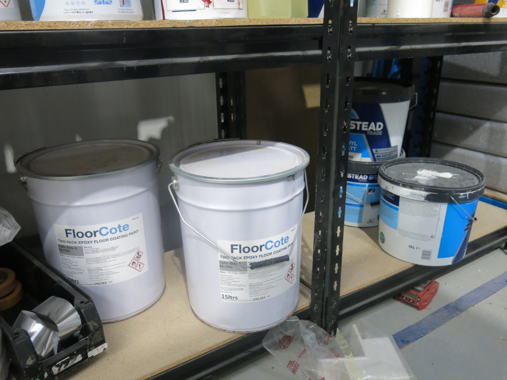 3 x Bays with Assorted Stock of Primer, Paints Floor Coating & Other ...