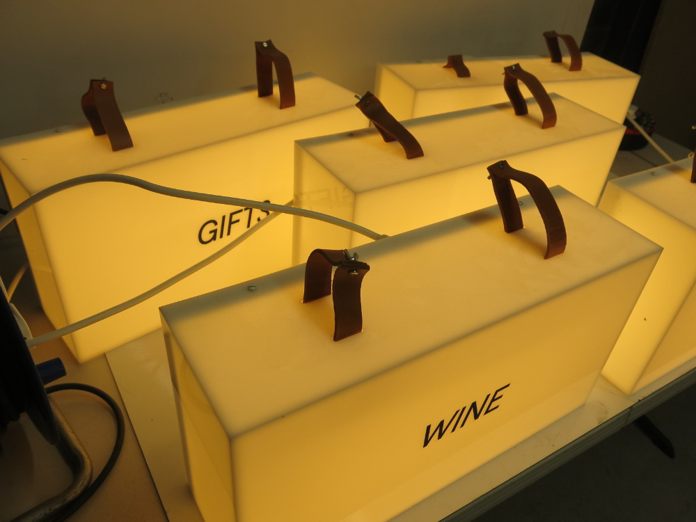 5 x Light Boxes with Assorted Cut Vinyl Lettering & Leather Straps ...