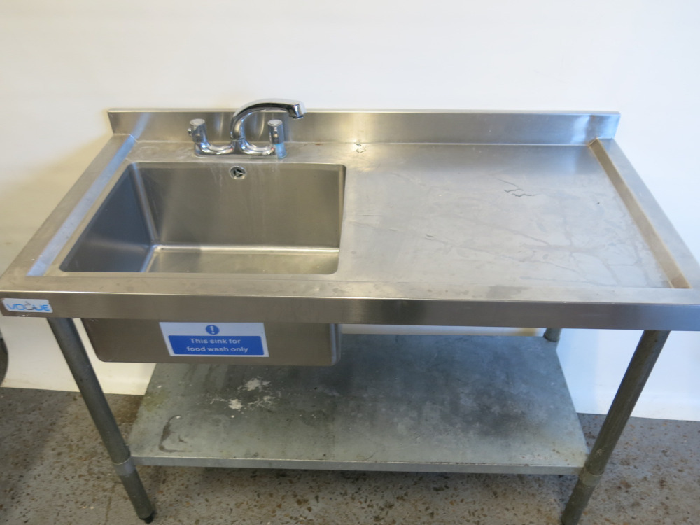 Stainless Steel Single Bowl Sink with Taps & Shelf Under, Size H90 x W120 x 60cm.