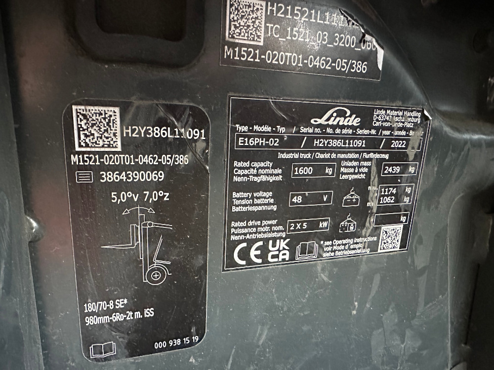 (2022) Linde E16 Evo Counter Balance Fork Lift Truck, Type E16PH-02 ...