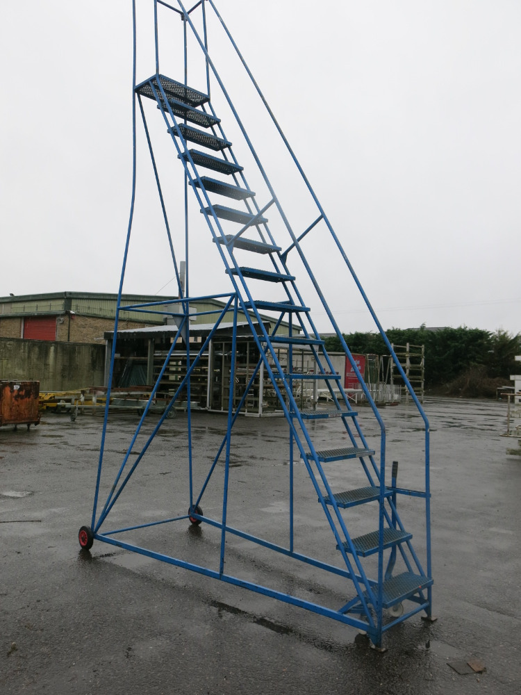 Large 15 Tread Braked Mobile Step Ladder.
