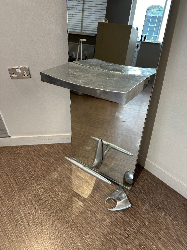 MG Bross Design Salon Styling Mirror with Shelf & Foot Rest in Polished ...