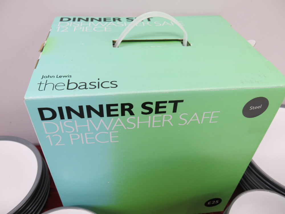 Large Quantity of John Lewis China Dinner Set in Steel to Include: 12 ...