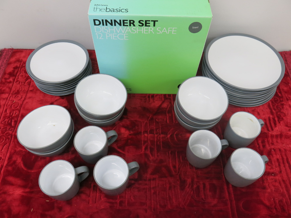 Large Quantity of John Lewis China Dinner Set in Steel to Include: 12 ...
