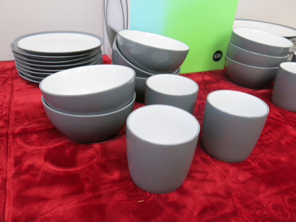 Large Quantity of John Lewis China Dinner Set in Steel to Include: 12 ...