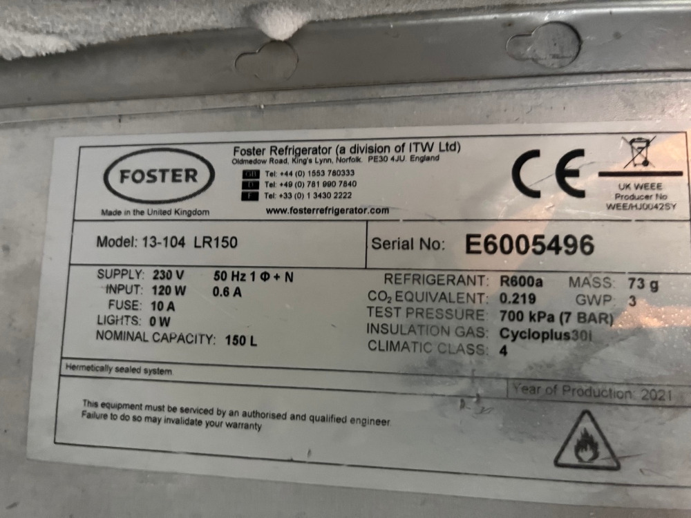 Foster Single Door Under Counter Freezer, Model 13-104 LR150, E6005496 ...