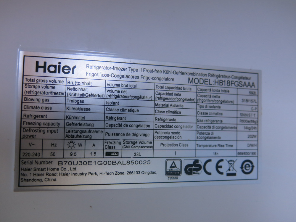 Haier Freestanding Slim American Style Fridge Freezer, Model HB18FGSAAA ...