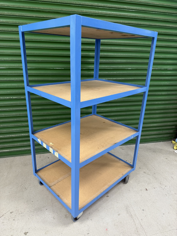 4 Tier Mobile Workshop Storage Trolley Shelving Unit in Blue with 4 x ...