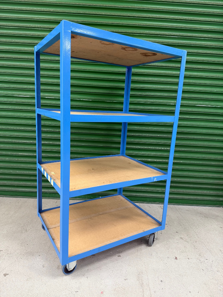 4 Tier Mobile Workshop Storage Trolley Shelving Unit in Blue with 4 x ...