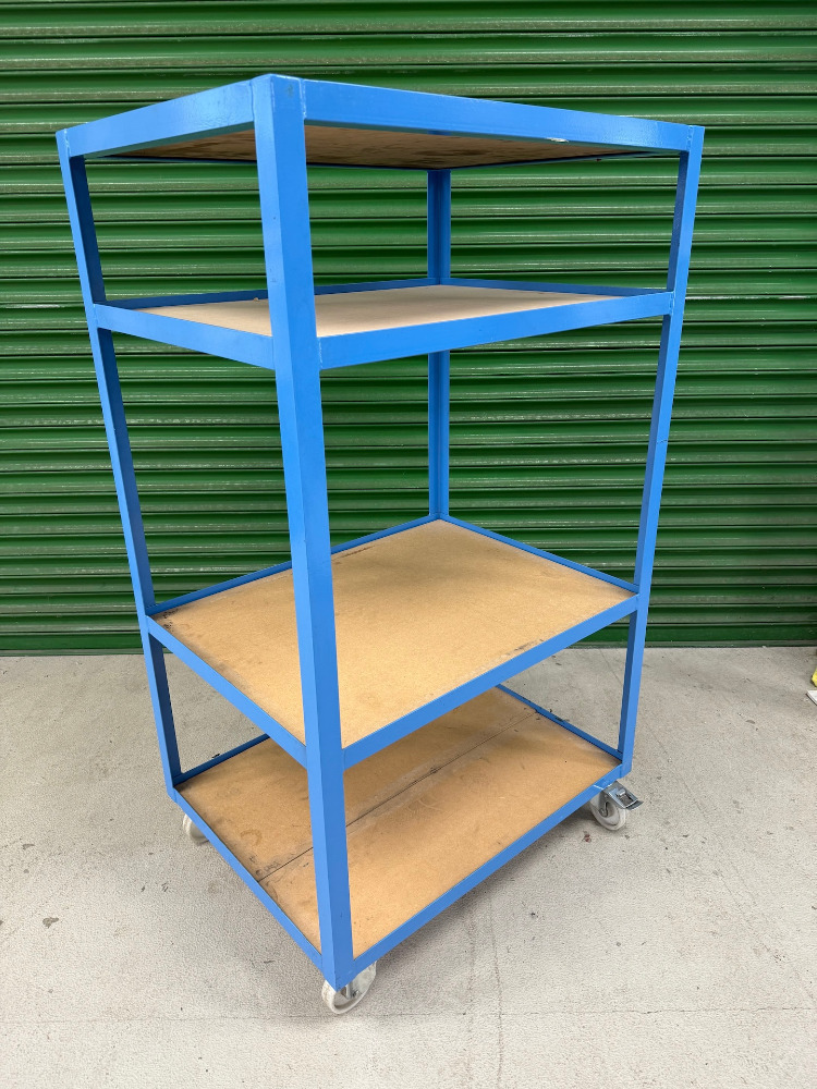 4 Tier Mobile Workshop Storage Trolley Shelving Unit in Blue with 4 x ...