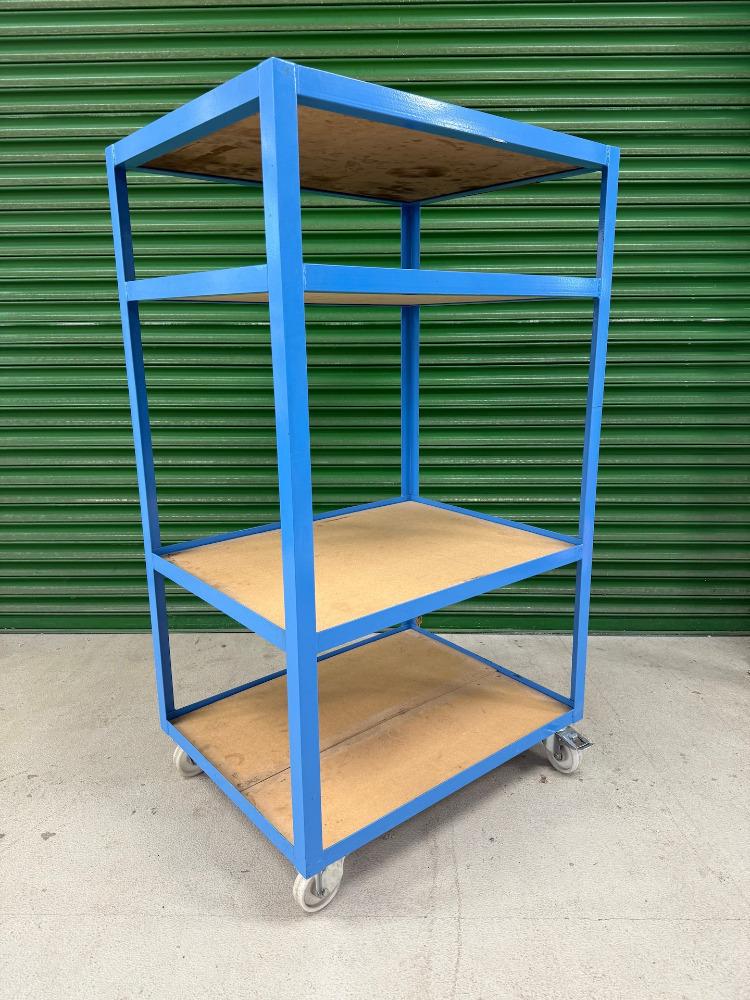 4 Tier Mobile Workshop Storage Trolley Shelving Unit in Blue with 4 x ...