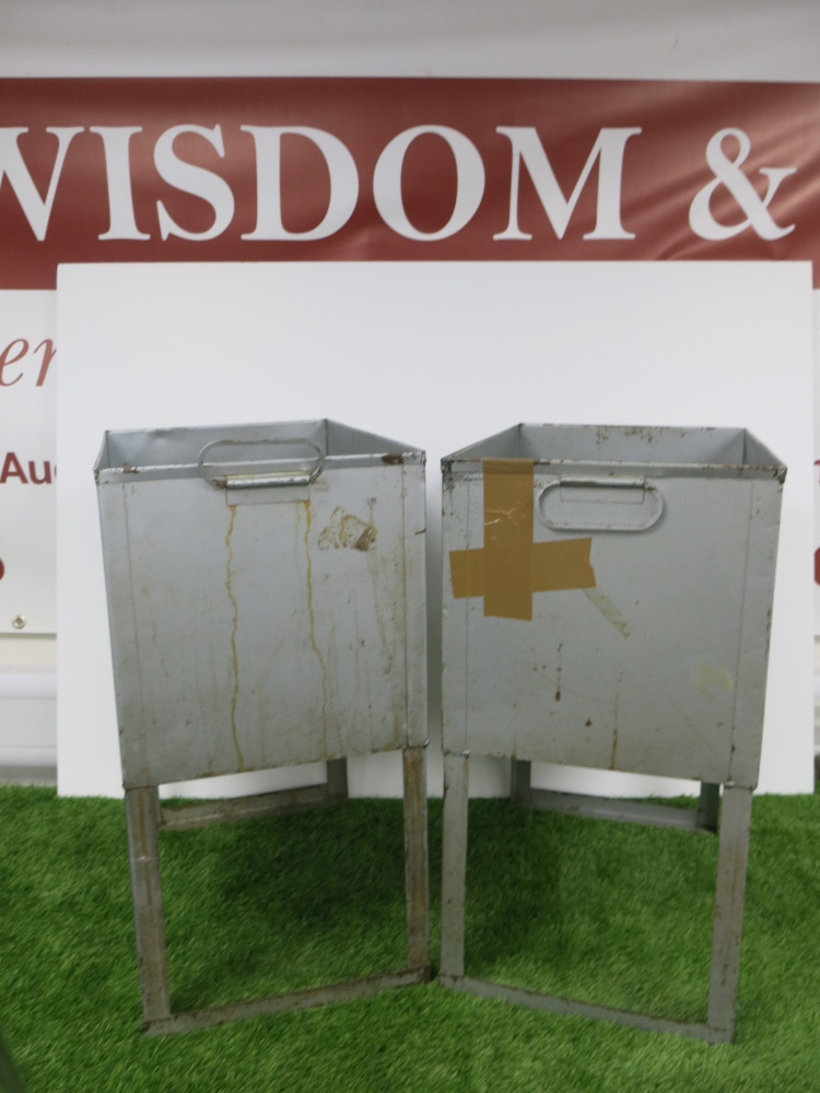 2 x Vintage Grey Metal Waste Cloth Bins.