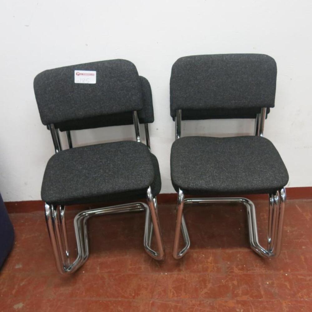 6 x Cantilever Chrome Framed & Grey Fabric Stackable Office chairs