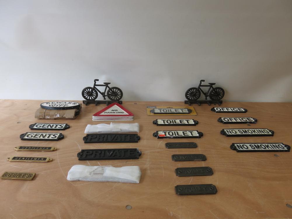 29 x Assorted Cast Iron Signs & Coat Rack Hangers to Include: 27 x Cast ...