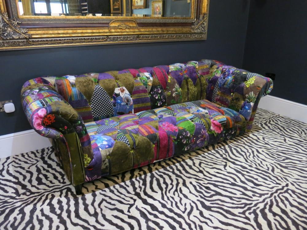 3 Seater Chesterfield Style Button Back Sofa Upholstered in Multi ...